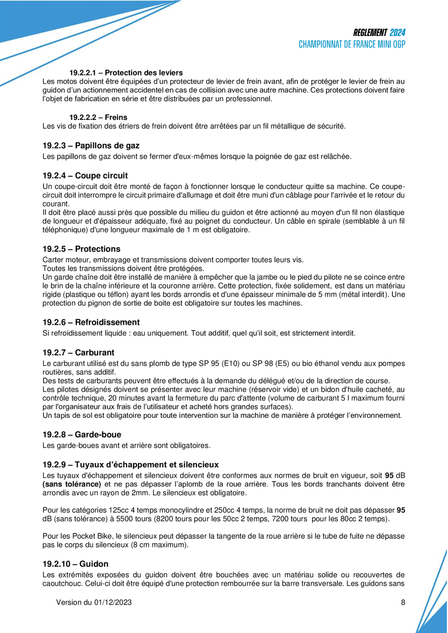 Règlement Championnat de France Mini OGP | FFMoto